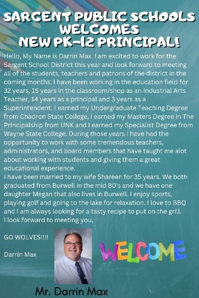 Sargent Public Schools - SPS welcomes new PK-12 Principal