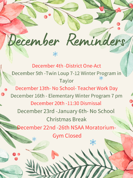 Sargent Public Schools - December Dates to remember